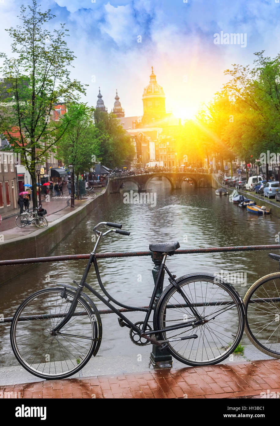Beautiful sunset in Amsterdam. Rainy day in Amsterdam with glimpses of ...