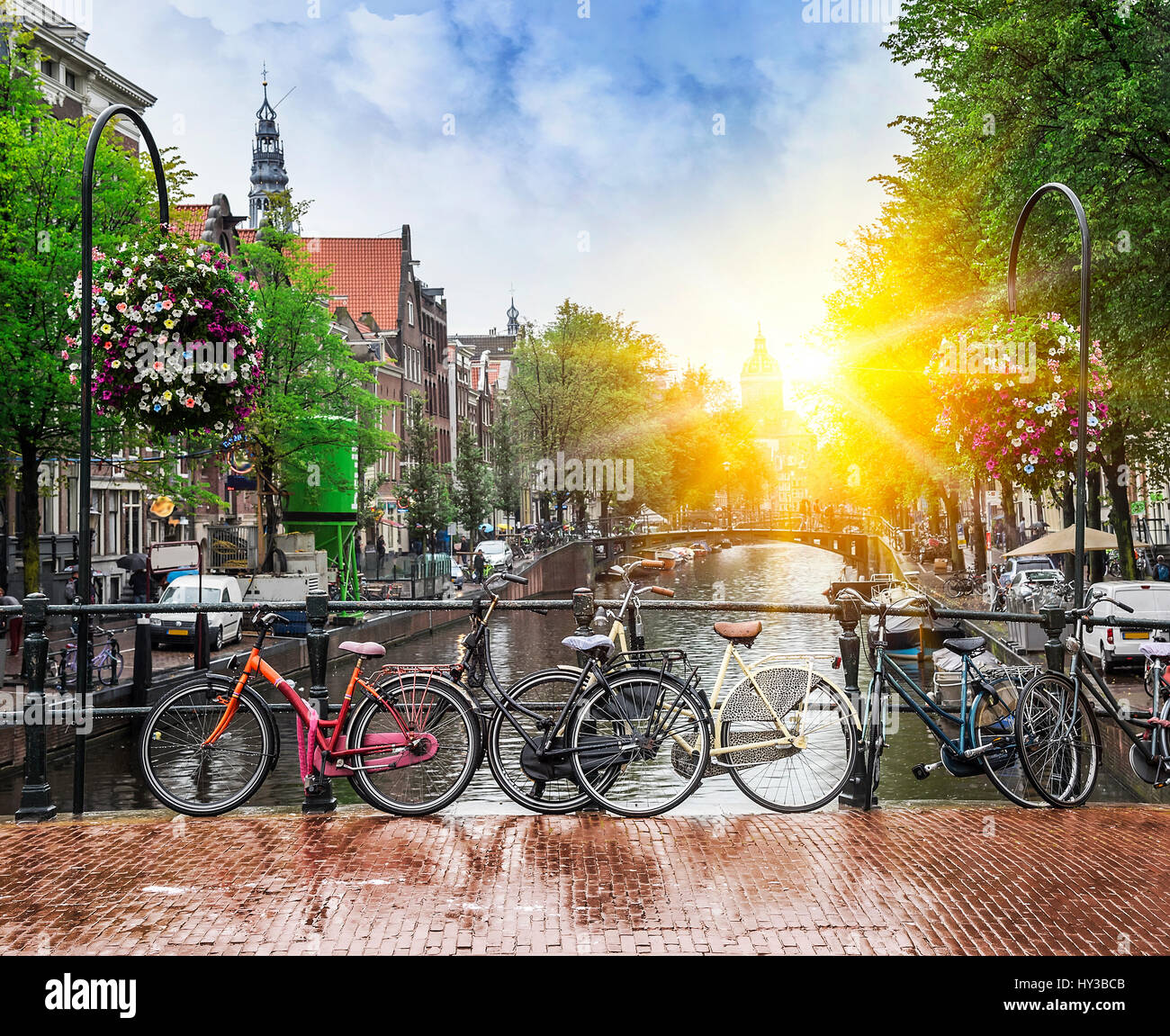 Beautiful sunset in Amsterdam. Rainy day in Amsterdam with glimpses of ...