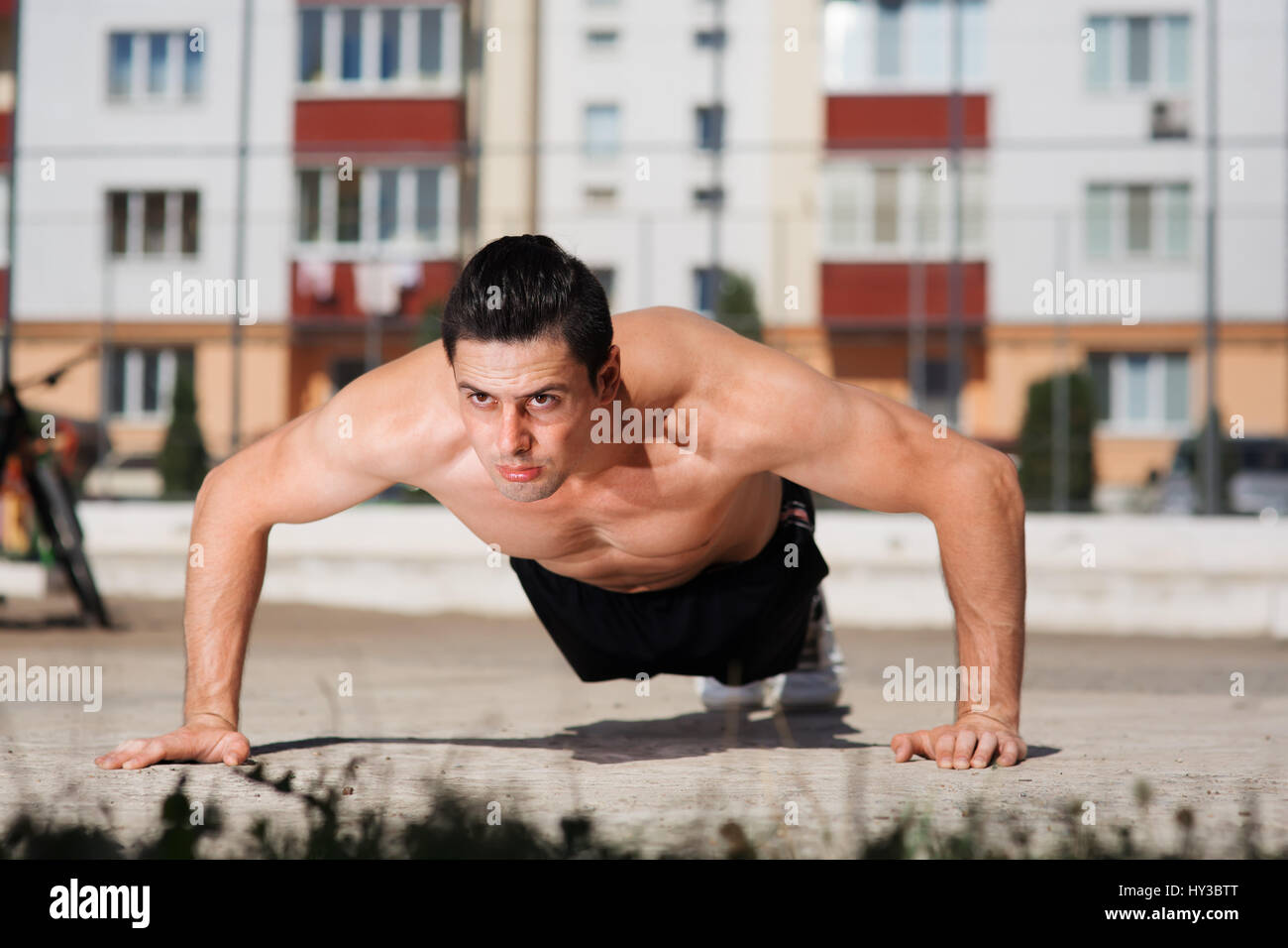 Man doing press ups on hi-res stock photography and images - Alamy