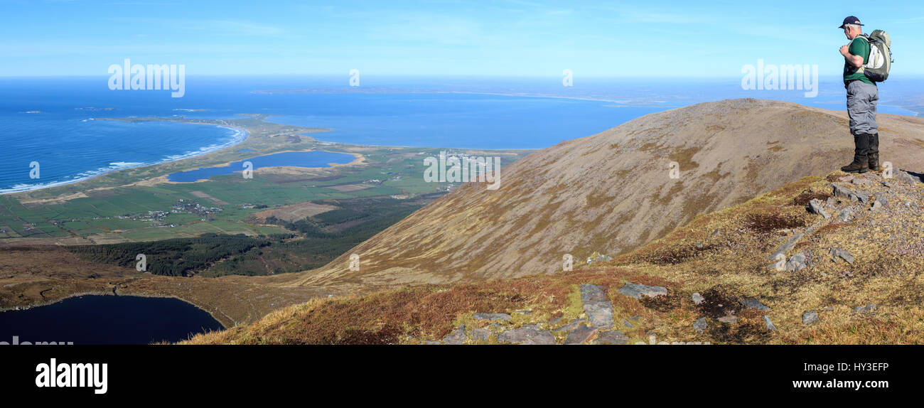 Looking down on the Maharees from the summit of Beenoskee Mountain on ...