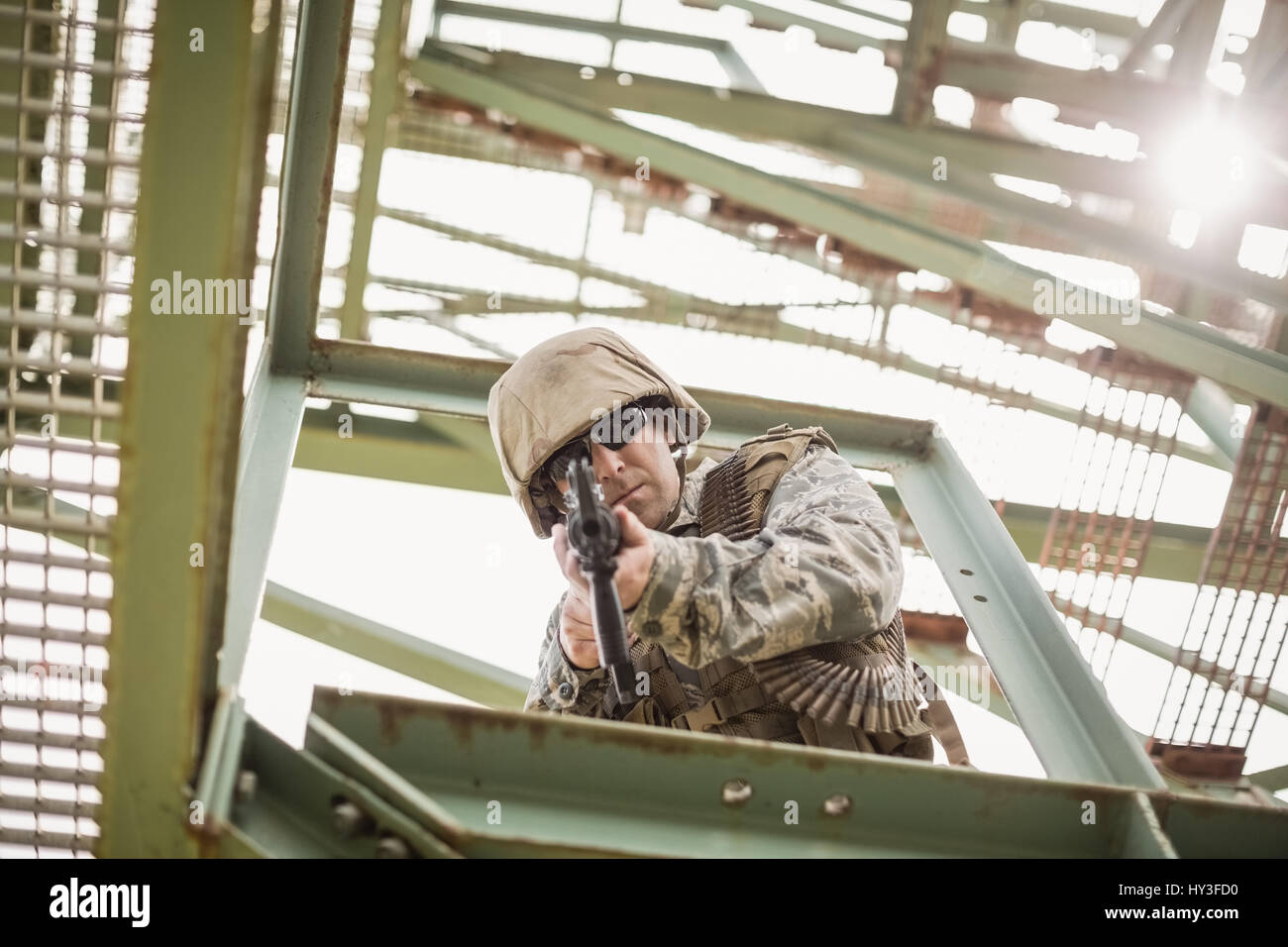 Military soldier guarding with a rifle in boot camp Stock Photo - Alamy