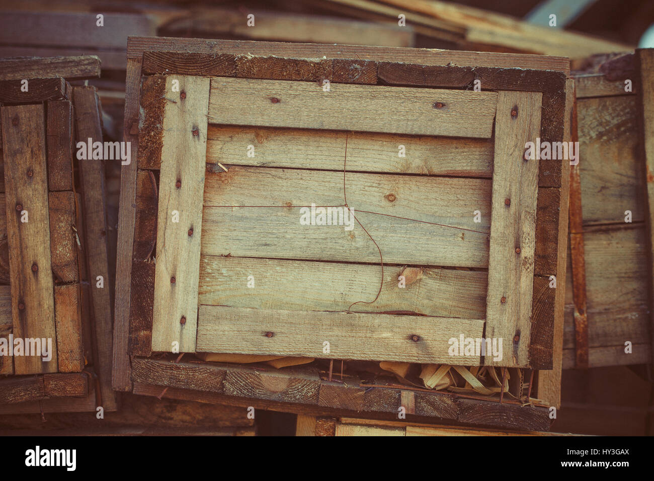 Old wooden box of boards Stock Photo - Alamy