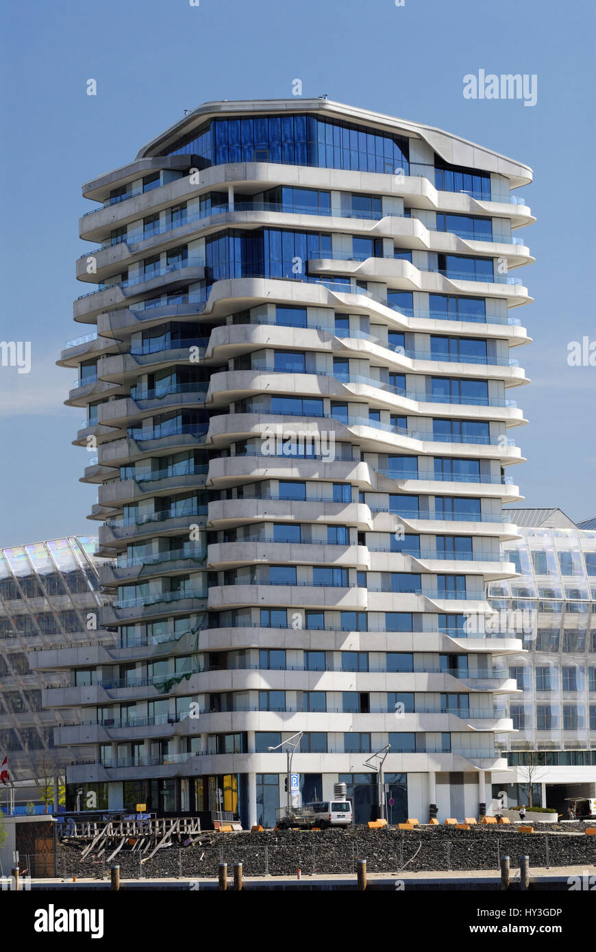 The residential tower Marco-Polo-Tower in the beach quay in the harbour ...