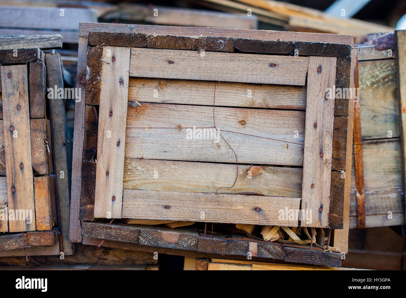 Old wooden box of boards Stock Photo - Alamy