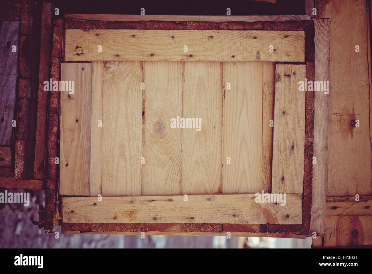 Old wooden box of boards Stock Photo - Alamy