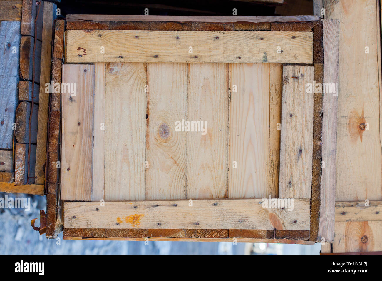 Old wooden box of boards Stock Photo - Alamy