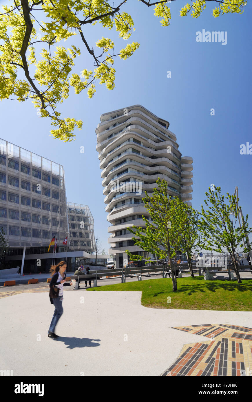 The residential tower Marco-Polo-Tower in the beach quay in the harbour ...