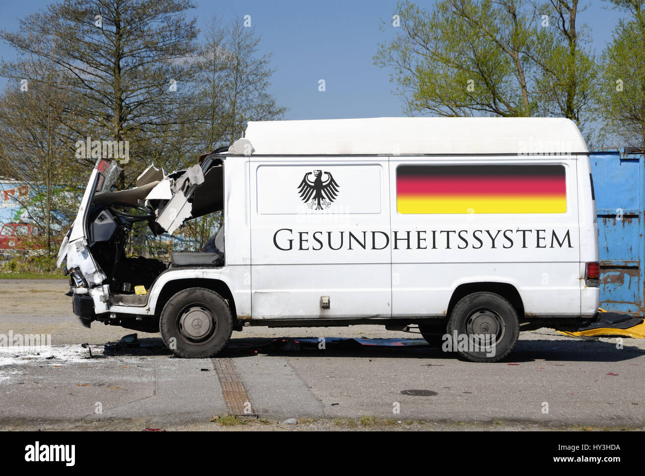 Scrap metal ropemaker transporter with the label Health system ...