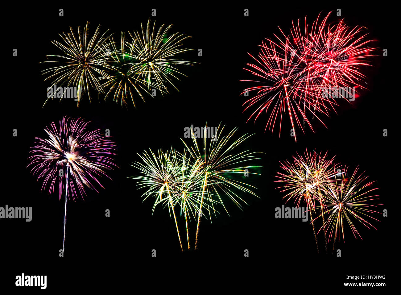 Colorful fireworks of various colors on black background Stock Photo ...