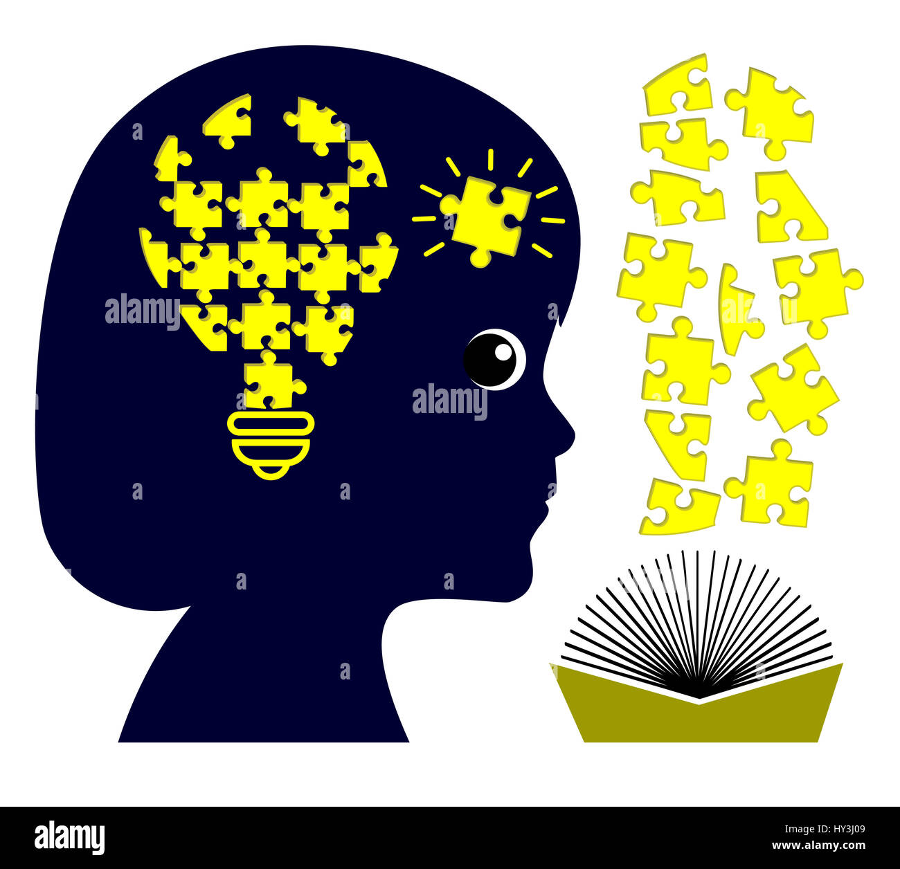 Girl is successfully learning on her own with textbook Stock Photo - Alamy