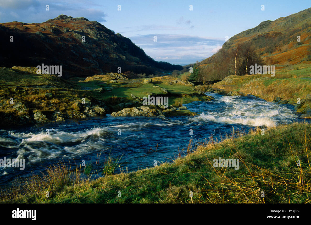 England, Cumbria, Lake District, Watendlath Beck. Fast flowing river ...