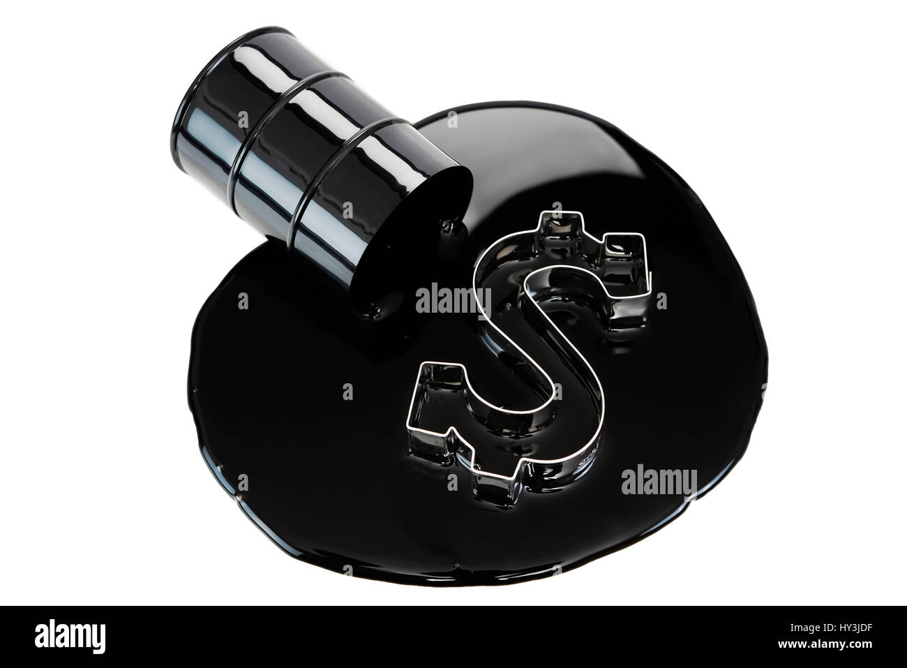 Tipped over oil barrel with dollar sign, oil price, Umgekipptes Ölfass ...