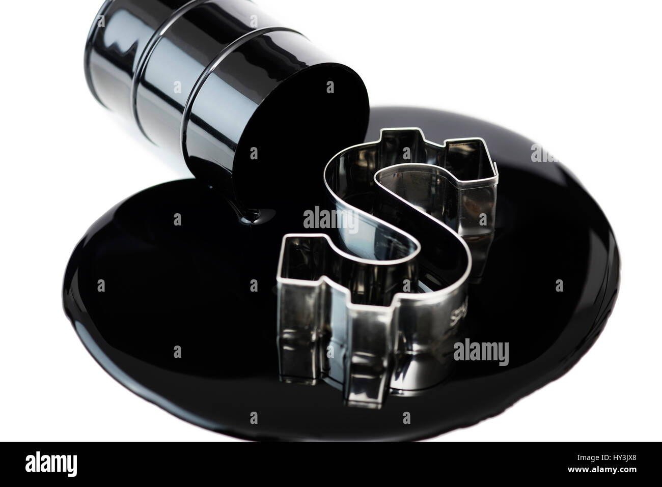 Tipped over oil barrel with dollar sign, oil price, Umgekipptes Ölfass ...