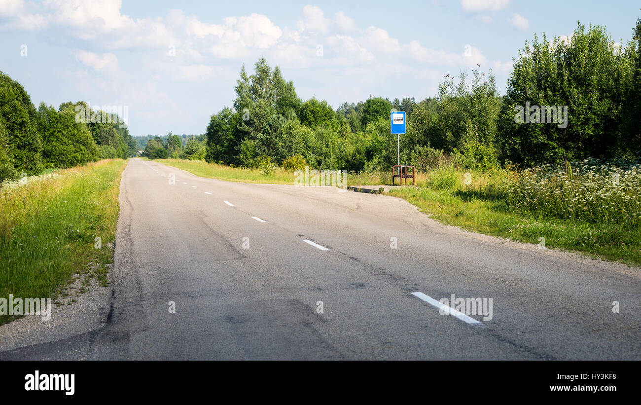simple country road in summer at countryside with trees around Stock ...