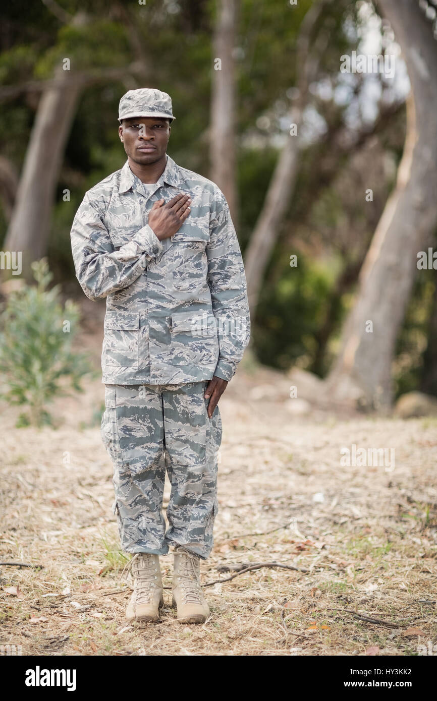 Mid section of soldier taking pledge in boot camp Stock Photo - Alamy