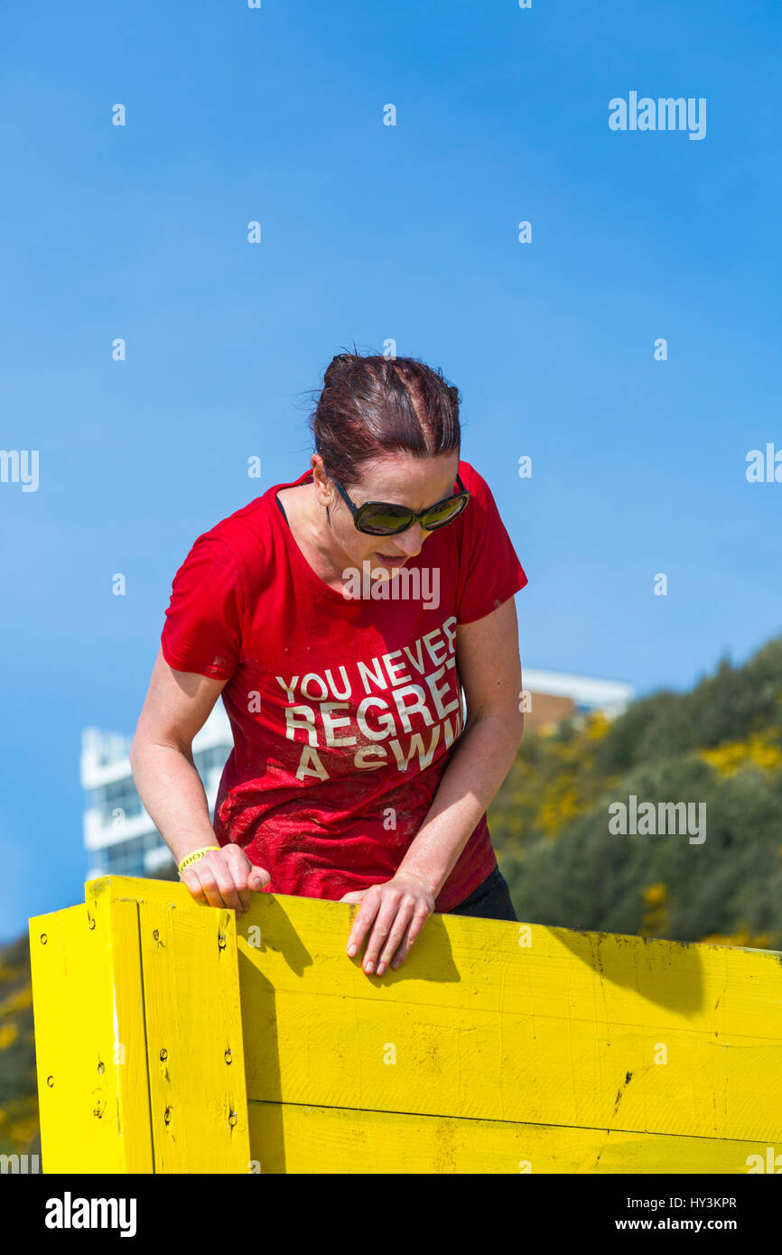 The coastal clamber obstacle, part of the Sandstorm Beach Challenge, on ...
