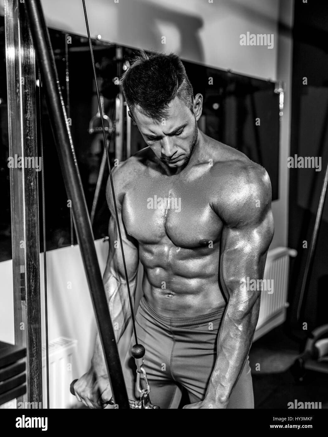 Young Bodybuilder Doing Heavy Weight Exercise For Triceps Stock Photo ...