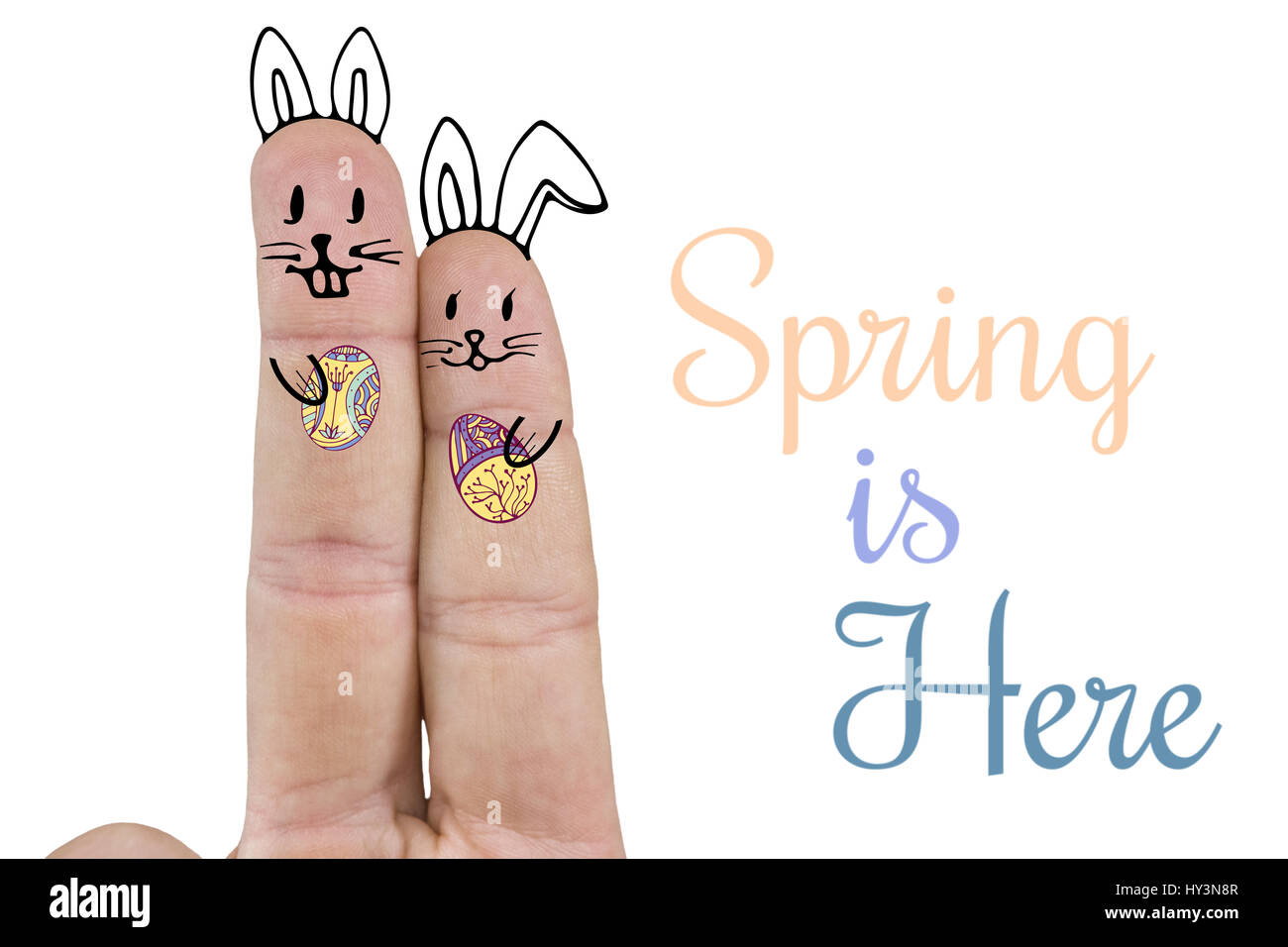 Fingers representing Easter bunny against spring logo against ...