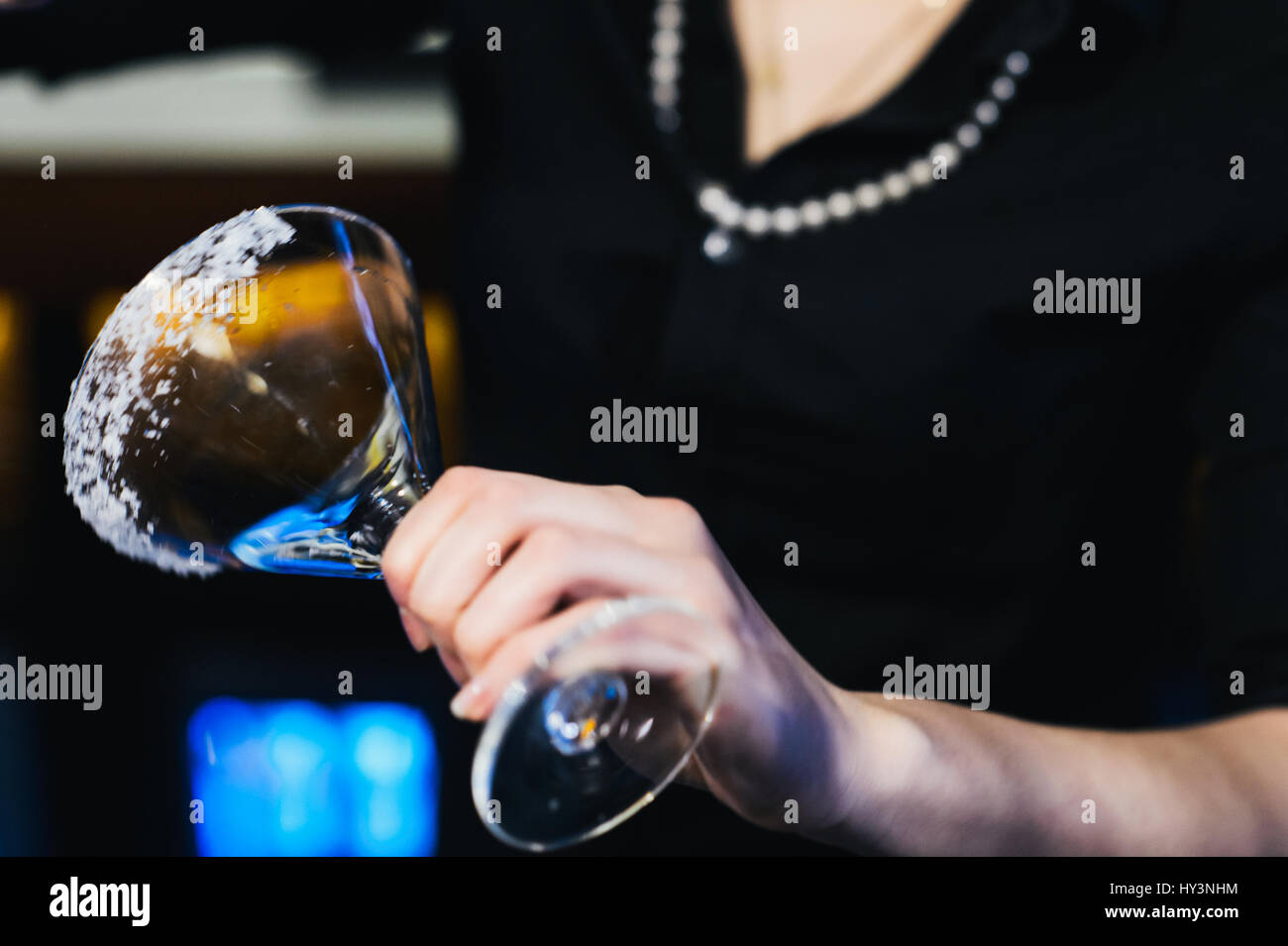 Bartended With a Salt Rimmed Cocktail Glass while Making a Margarita ...