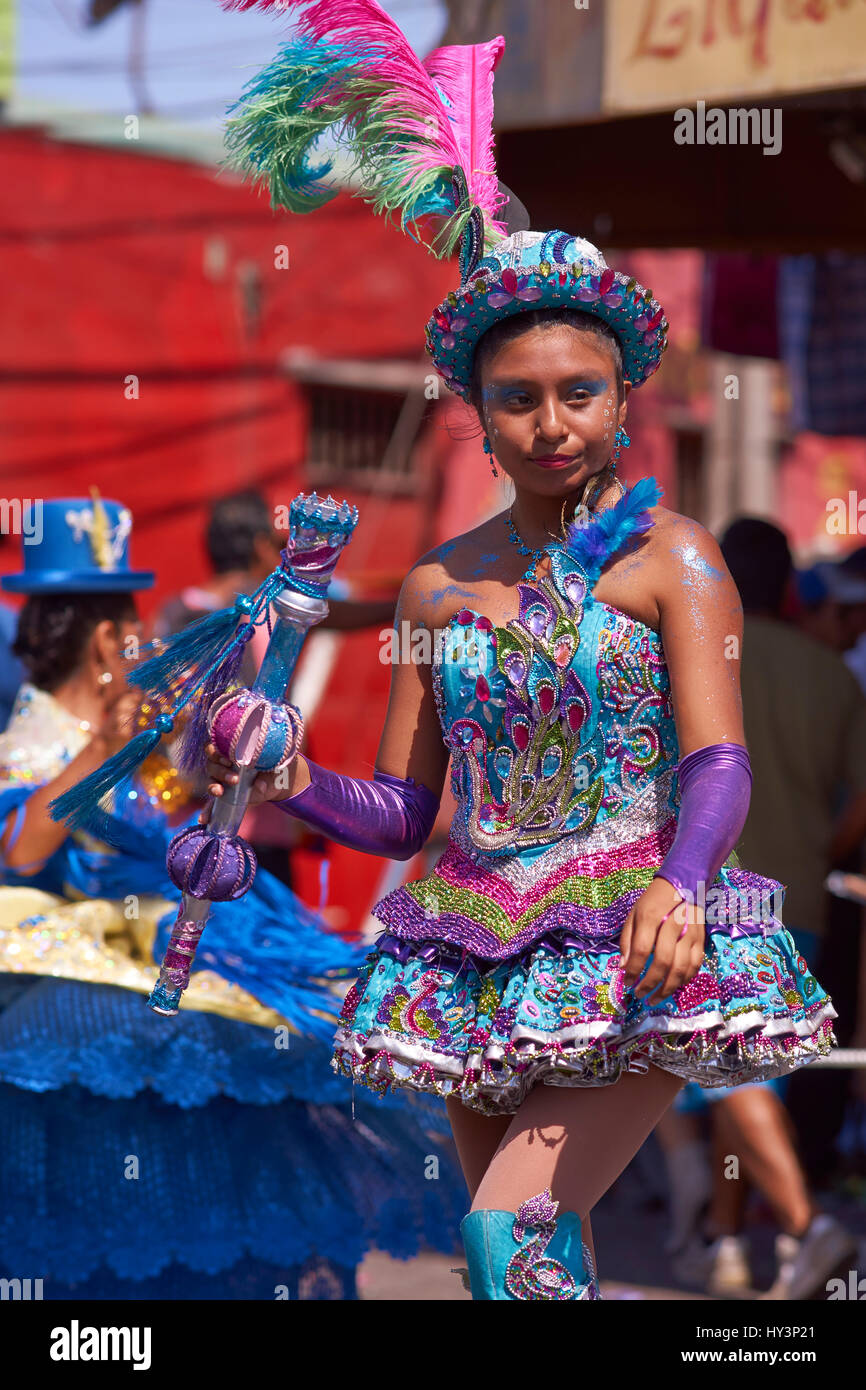 Morenada dance group performing a traditional ritual dance as part of ...