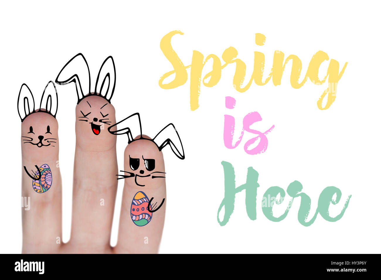 Vector image of fingers representing Easter bunny against spring logo ...