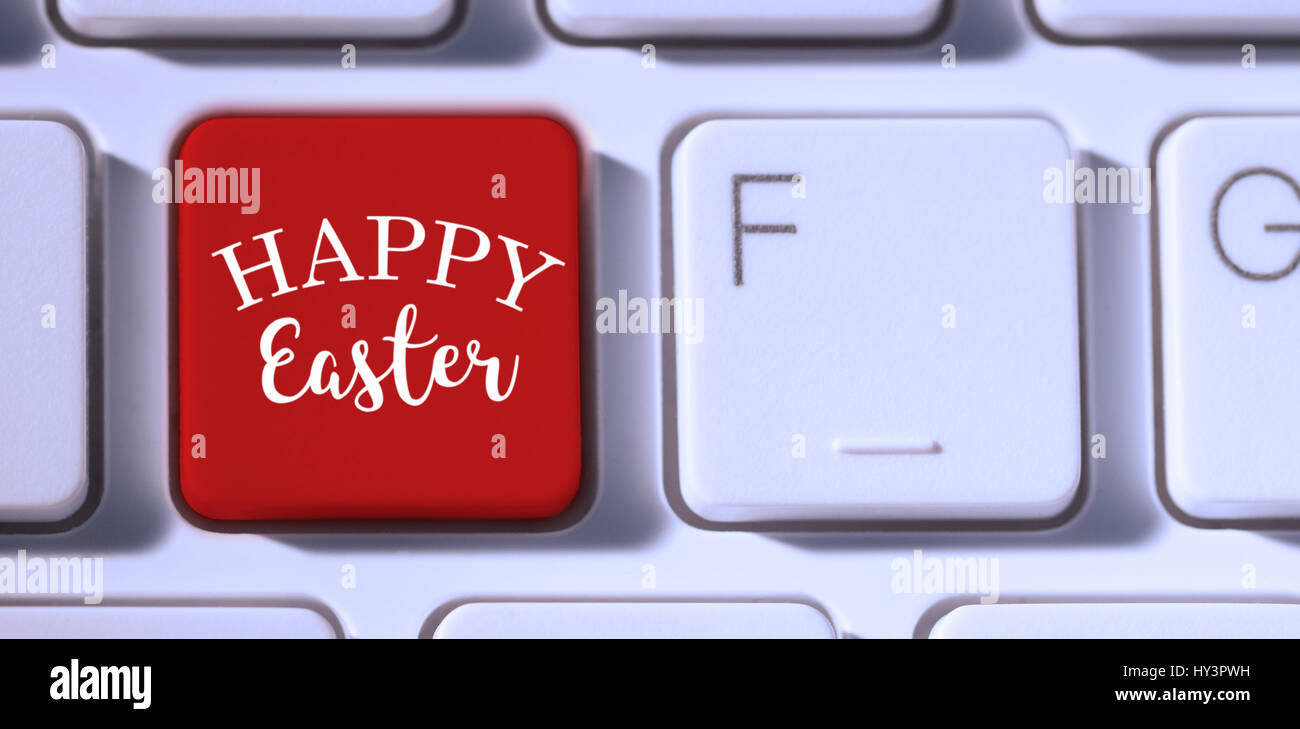 Easter greeting against red key on keyboard Stock Photo - Alamy