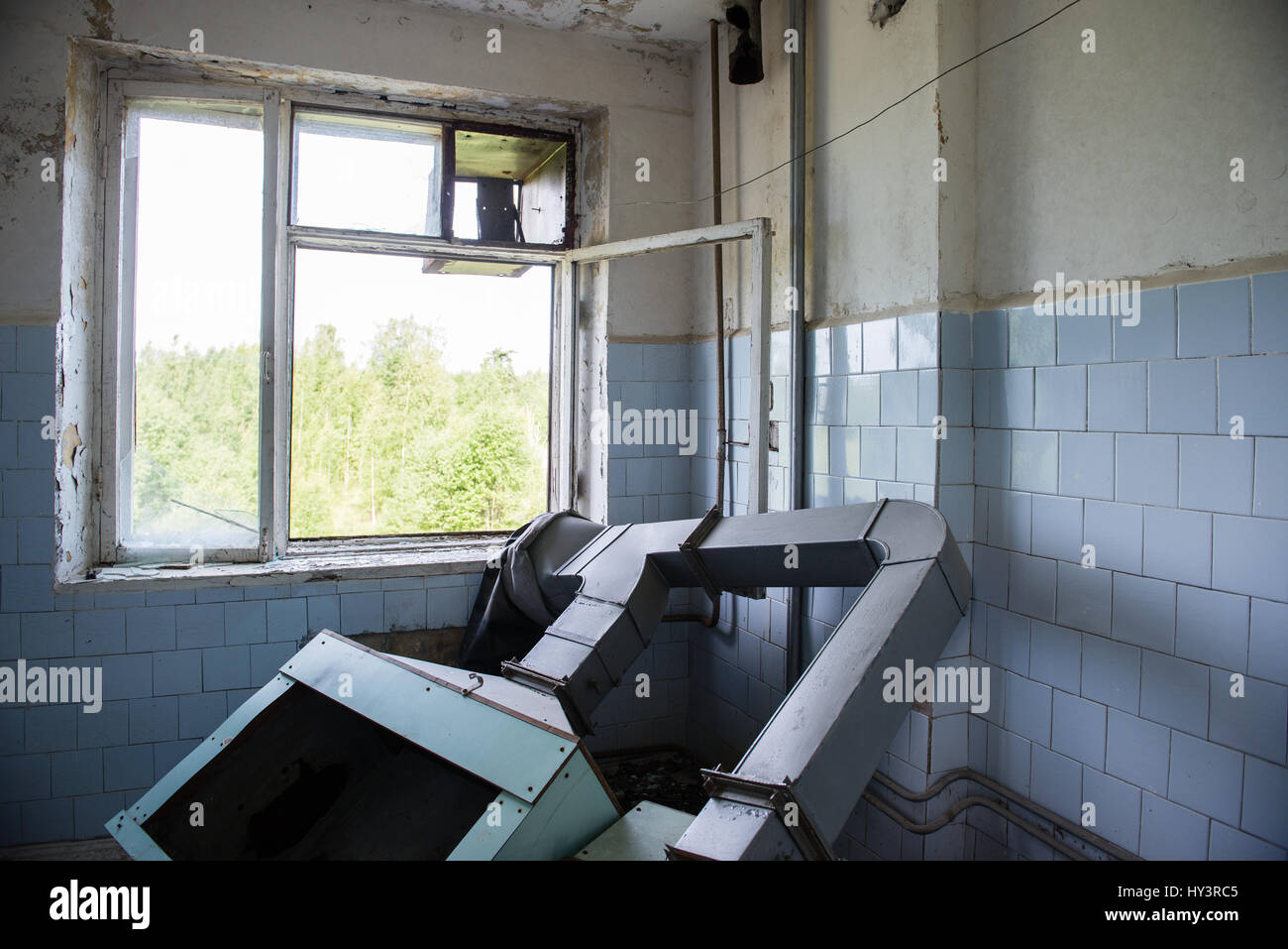 interior of an old abandoned soviet hospital in military town of ...