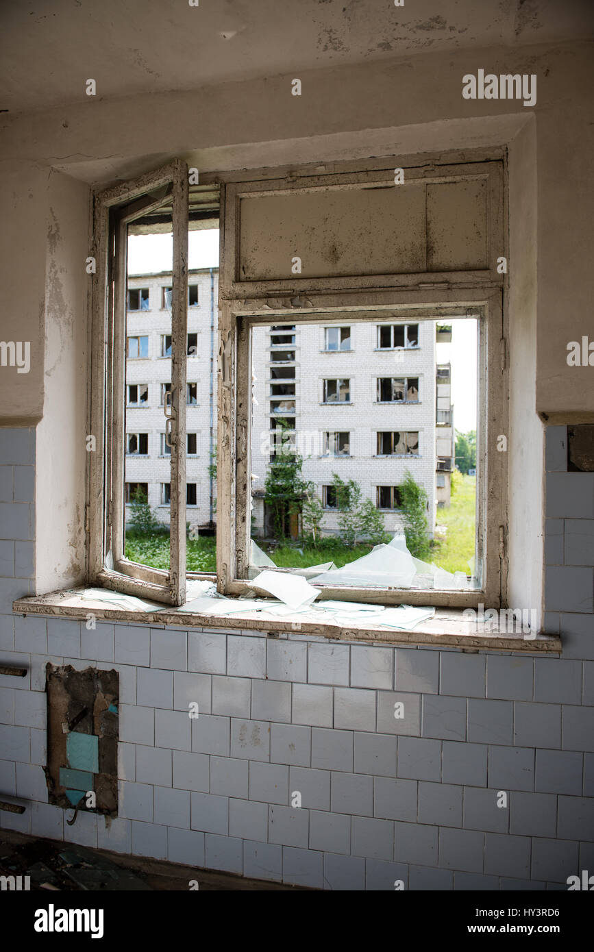 interior of an old abandoned soviet hospital in military town of ...