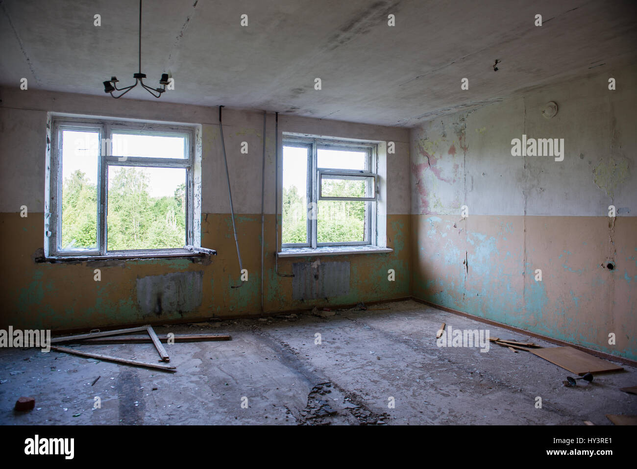interior of an old abandoned soviet hospital in military town of ...