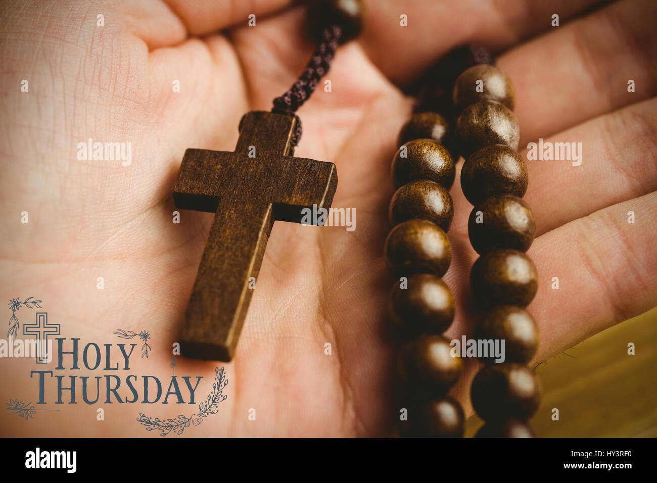 Easter message against hand holding rosary beads Stock Photo - Alamy