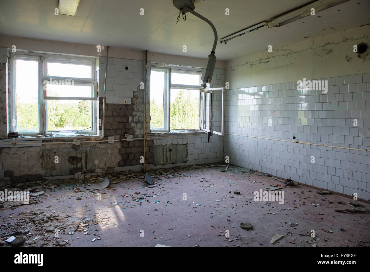 interior of an old abandoned soviet hospital in military town of ...