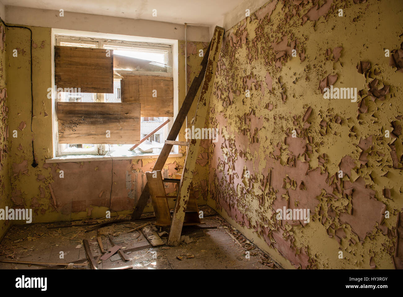 interior of an old abandoned soviet hospital in military town of ...