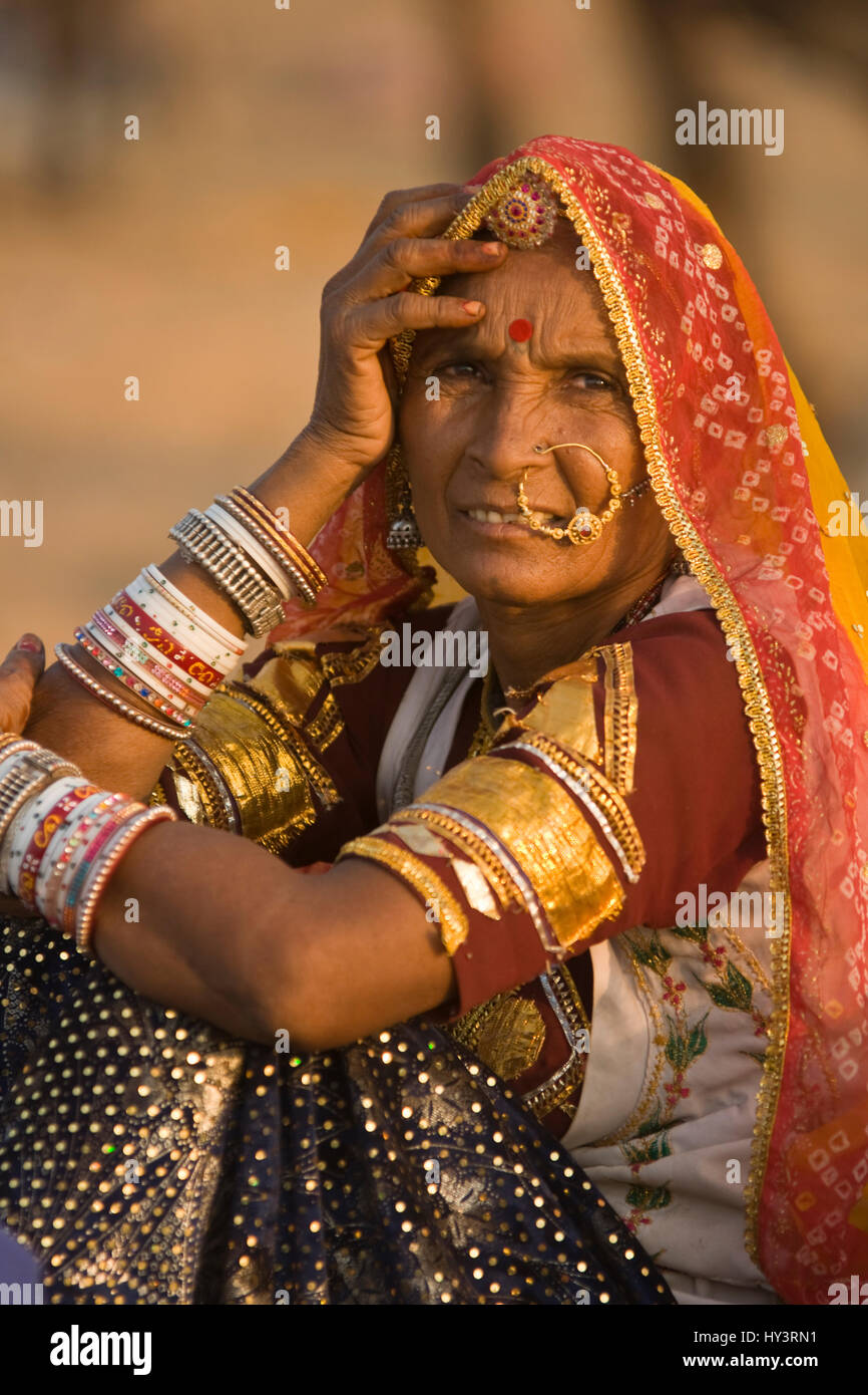 Indian lady in traditional tribal dress at the annual camel fair in ...