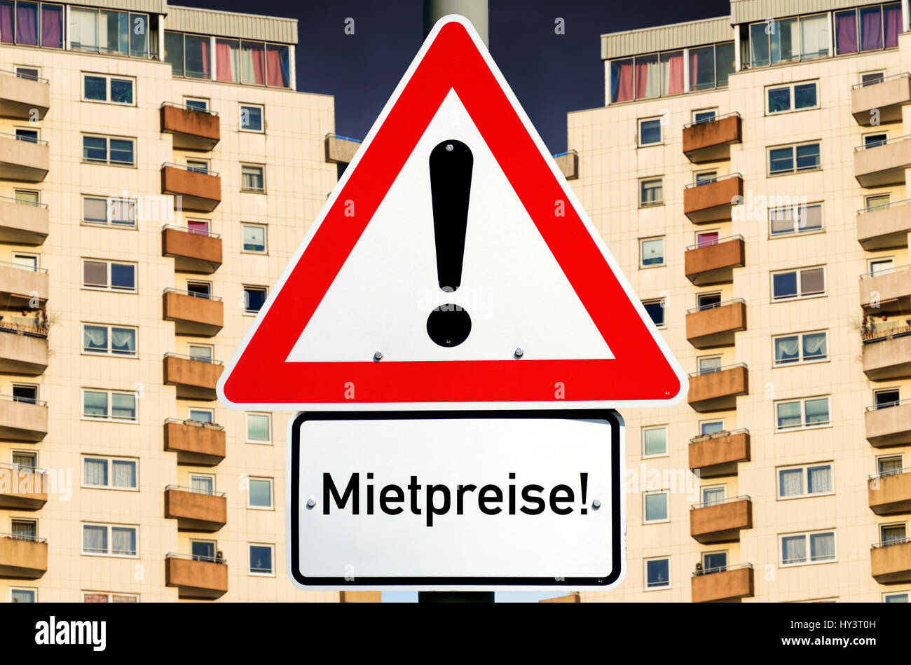 Sign with label Rent prices! before high rises, symbolic photo rent ...