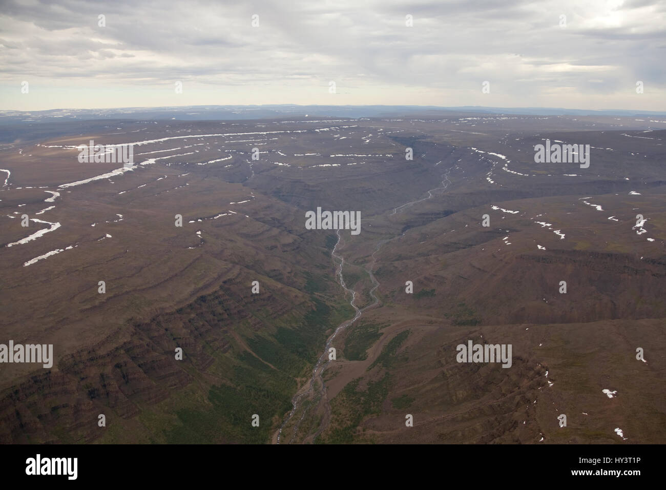 Canyon of river in Table mountains at Putorana plateau. North of Russia ...