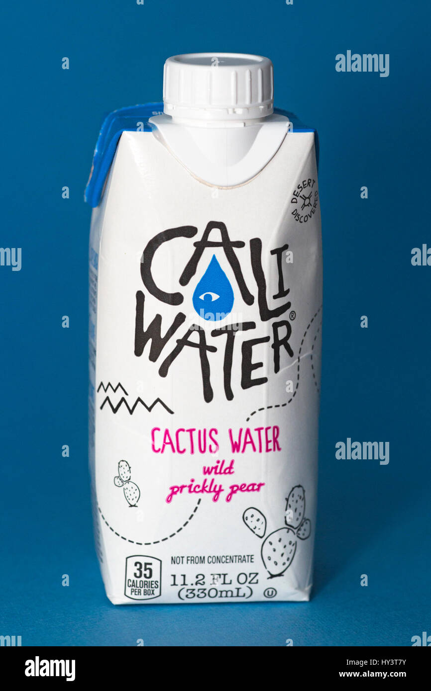Cactus water beverage made from prickly pear cacti on blue background ...