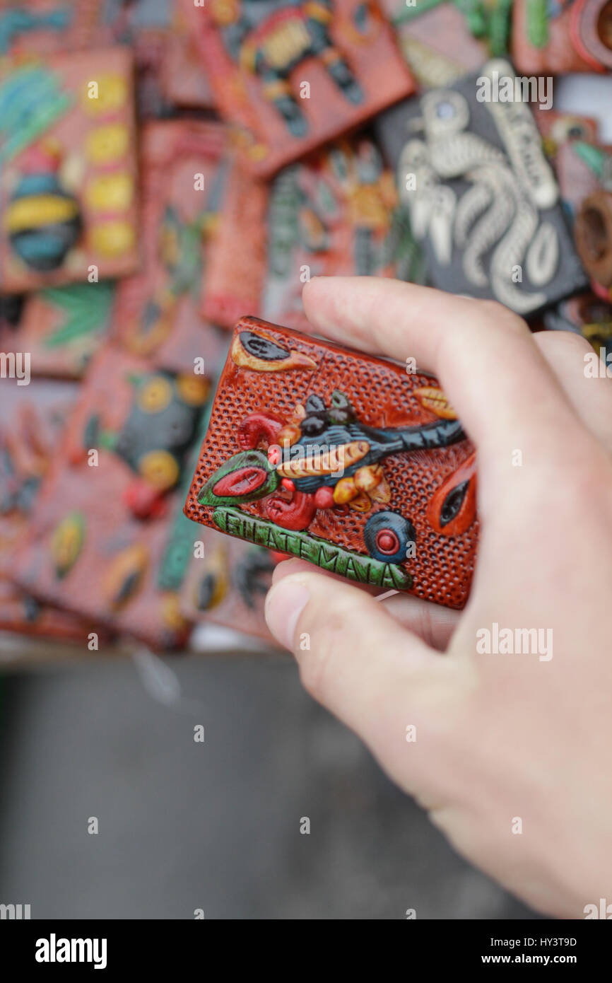 Colorful traditional symbols and accessories in local market in Antigua ...