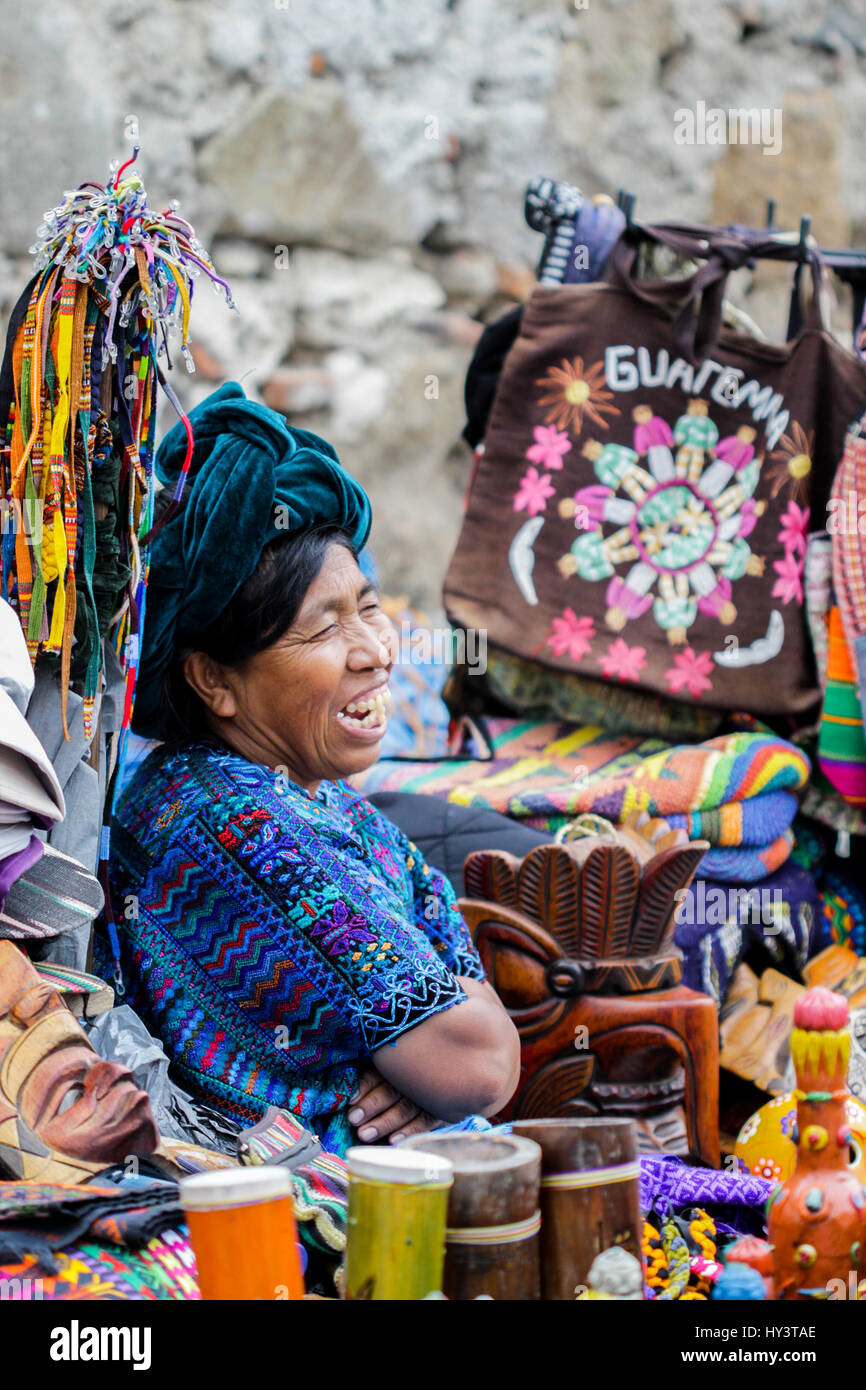 Beautiful colorful people in Guatemala Antigua market selling ...