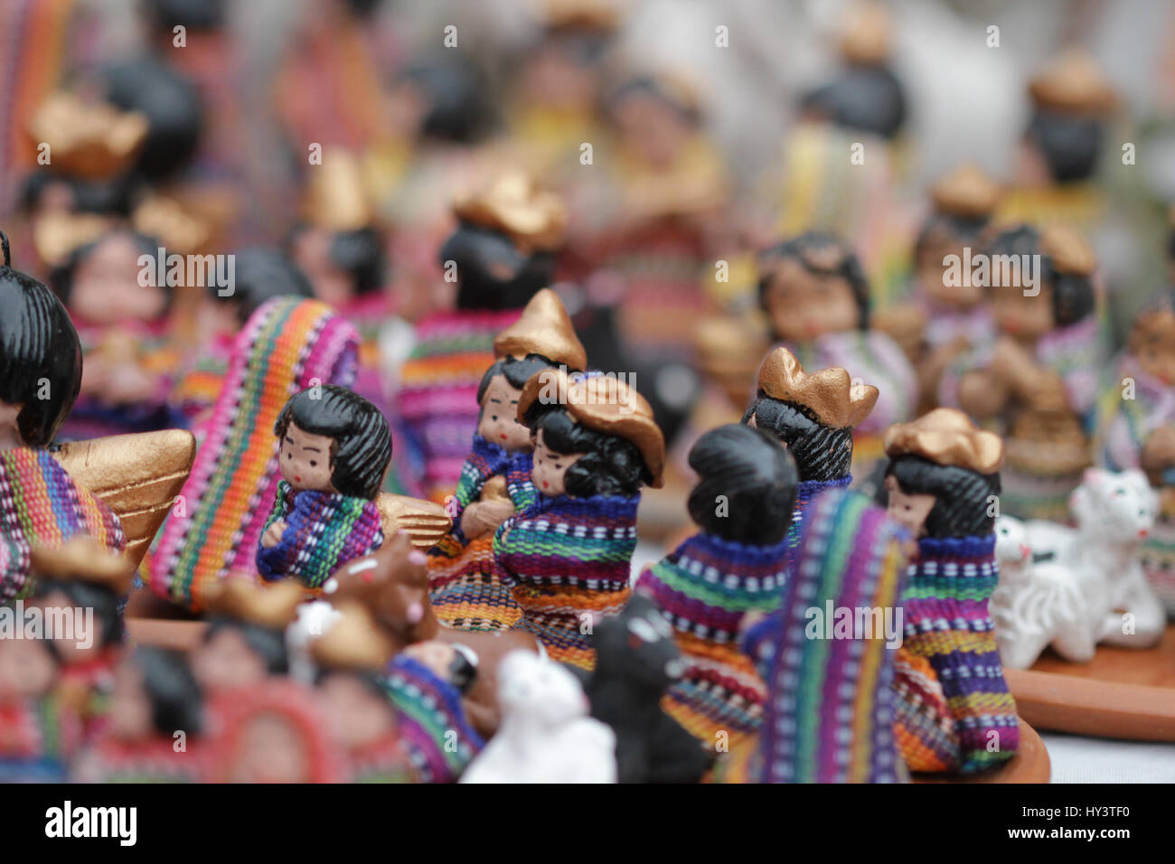 Colorful traditional symbols and accessories in local market in Antigua ...