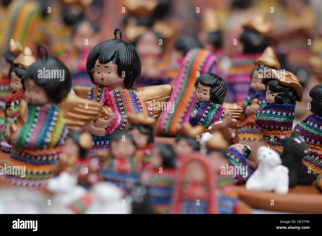 Colorful traditional symbols and accessories in local market in Antigua ...