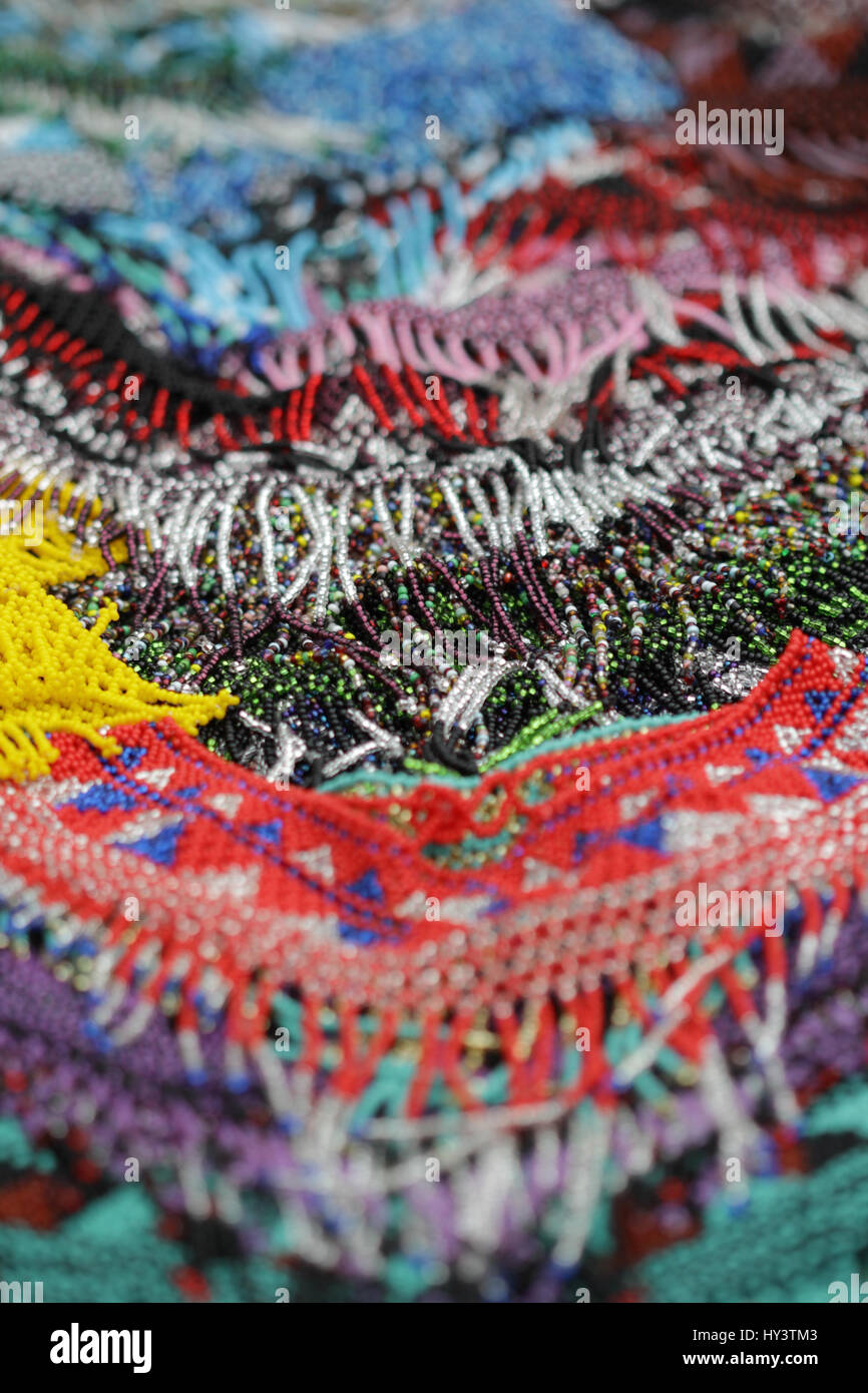Colorful traditional symbols and accessories in local market in Antigua ...