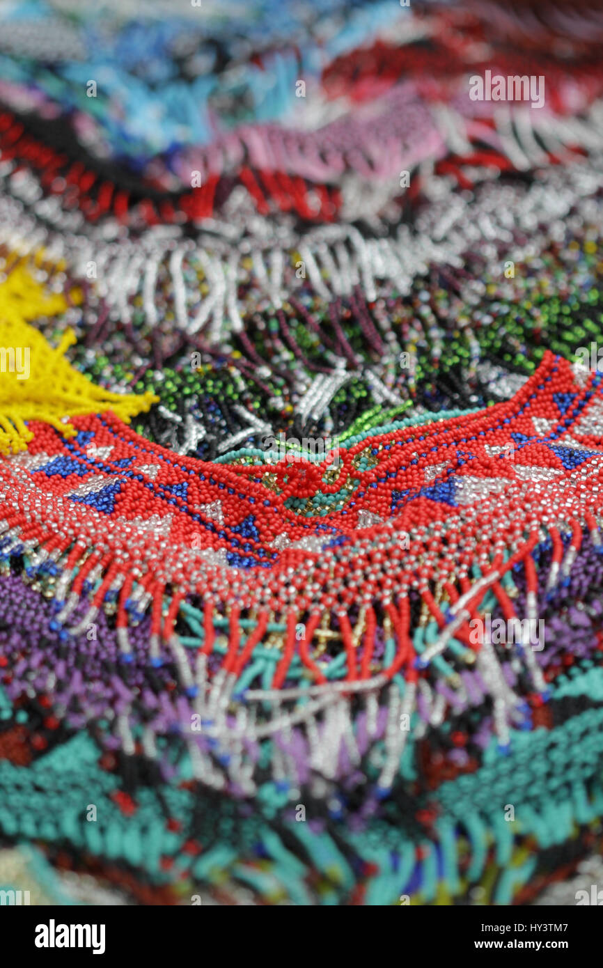 Colorful traditional symbols and accessories in local market in Antigua ...