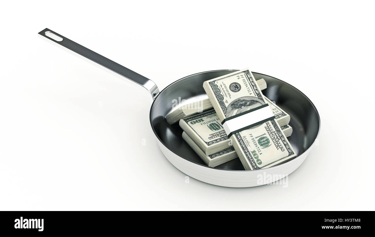 Cooking pan and full of money Stock Photo - Alamy