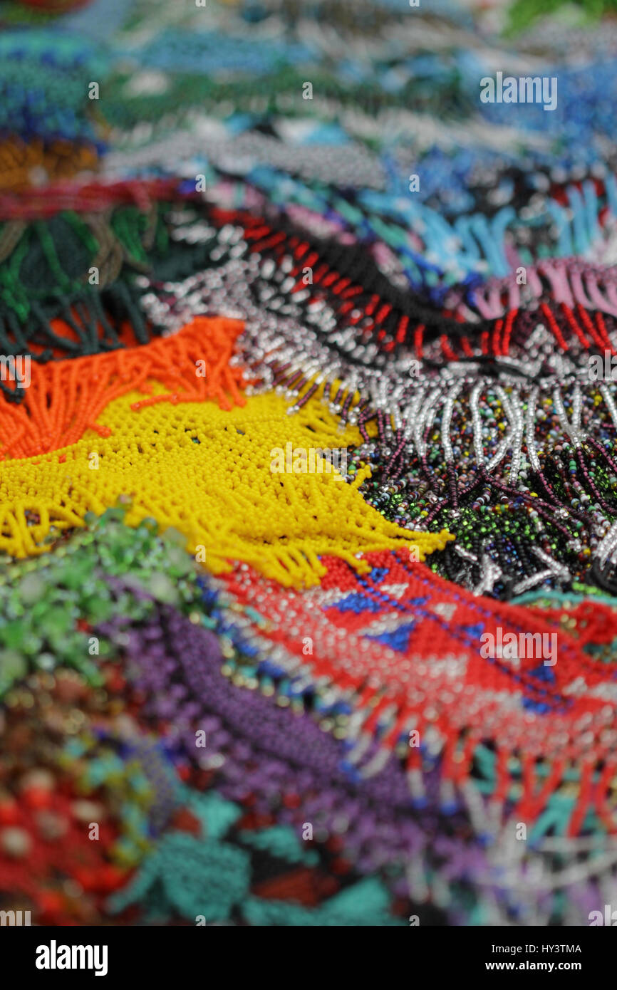 Colorful traditional symbols and accessories in local market in Antigua ...