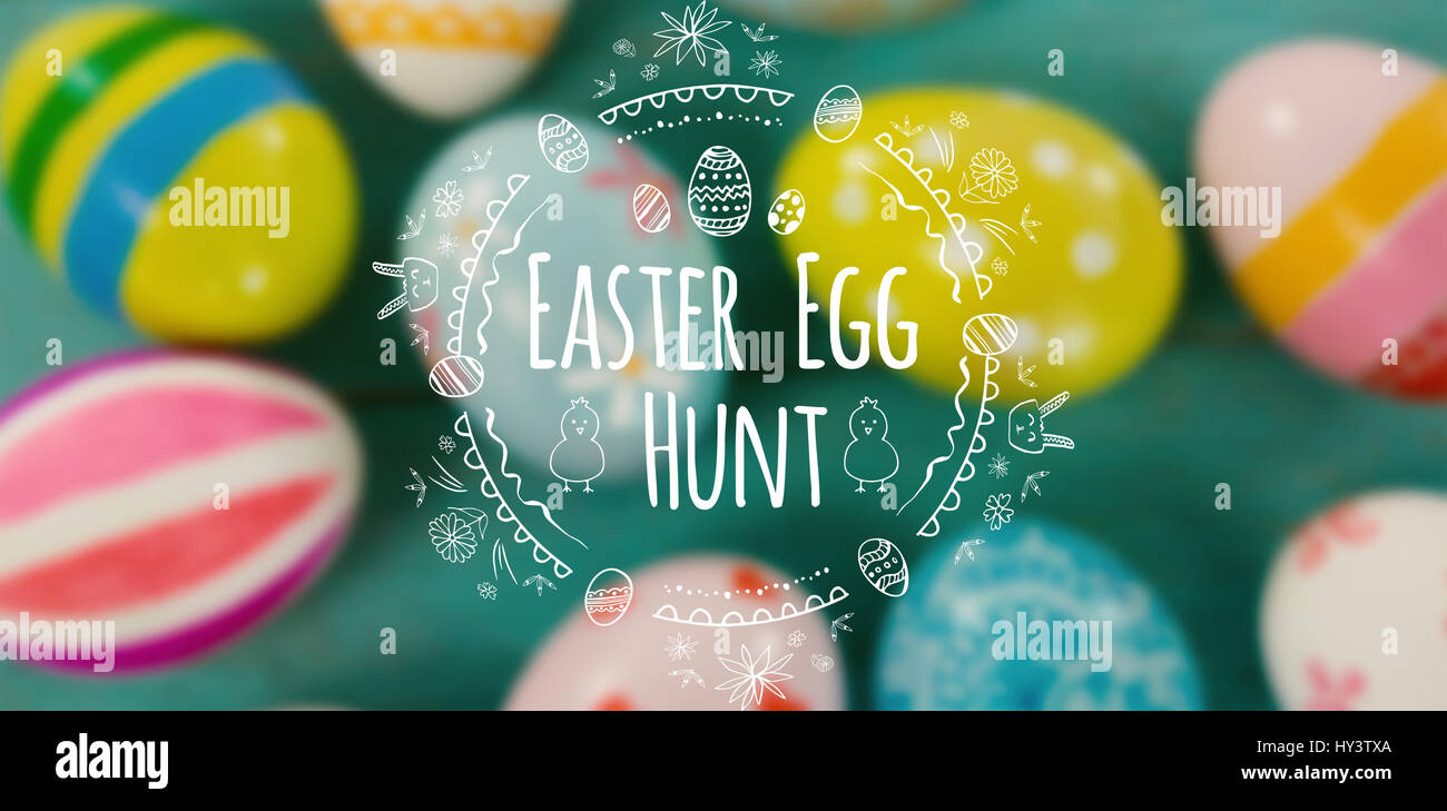 Easter Egg Hunt logo against white background against close-up of ...