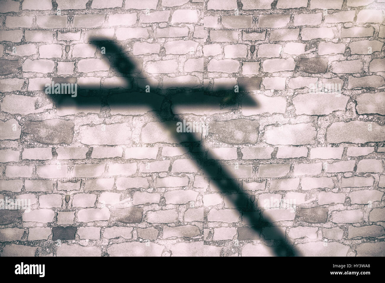 Close up of 3d wooden cross against brick wall background Stock Photo ...