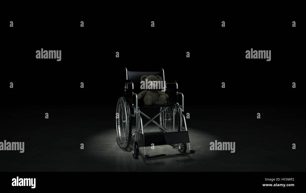 child handicap concept: brown teddy bear in wheelchair Stock Photo - Alamy