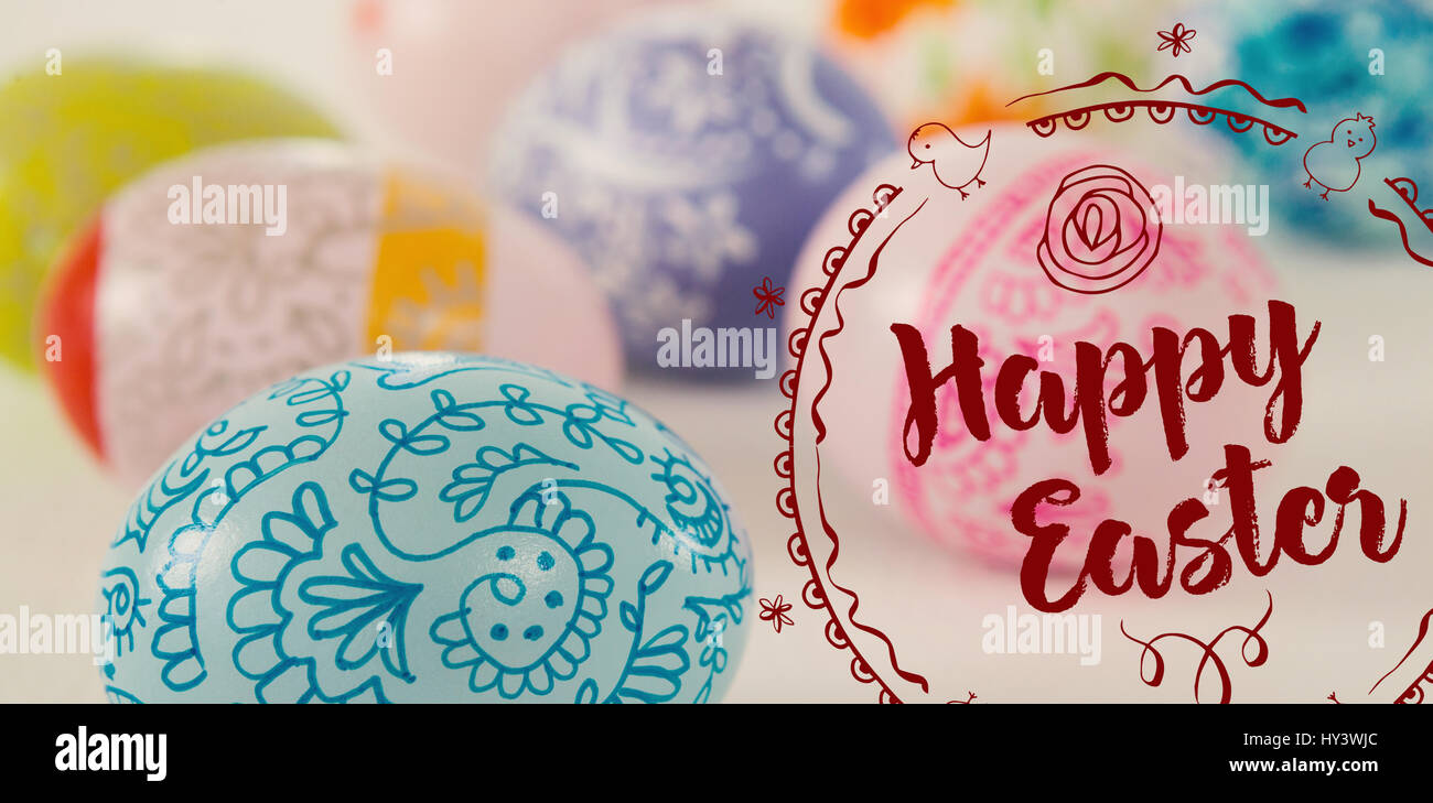 Happy Easter red logo against a white background against colorful ...