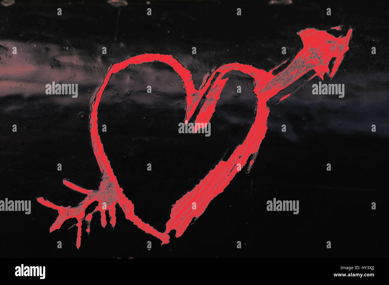 In railing scratched heart, In Gelaender geritztes Herz Stock Photo - Alamy