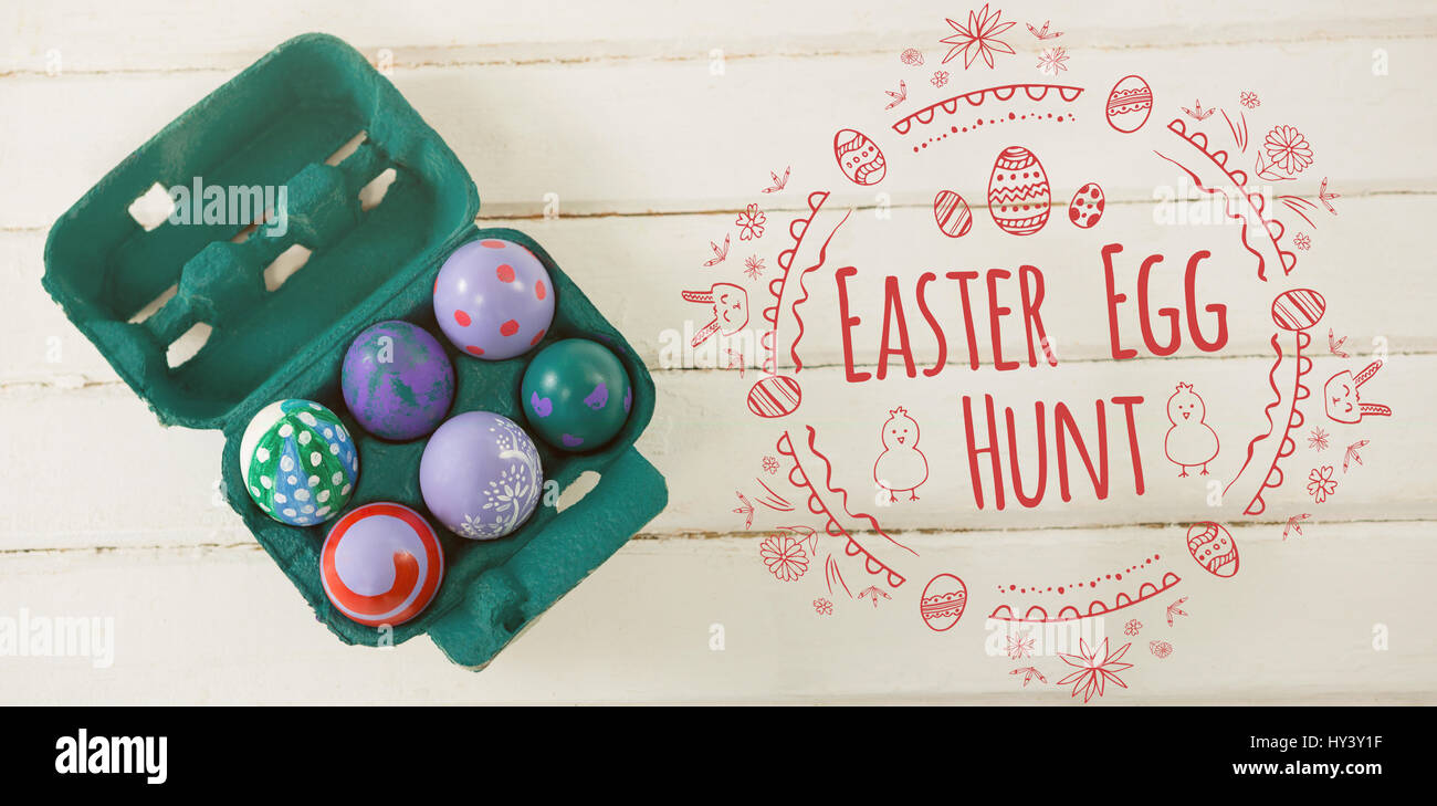 Easter Egg Hunt logo against white background against multicolored ...